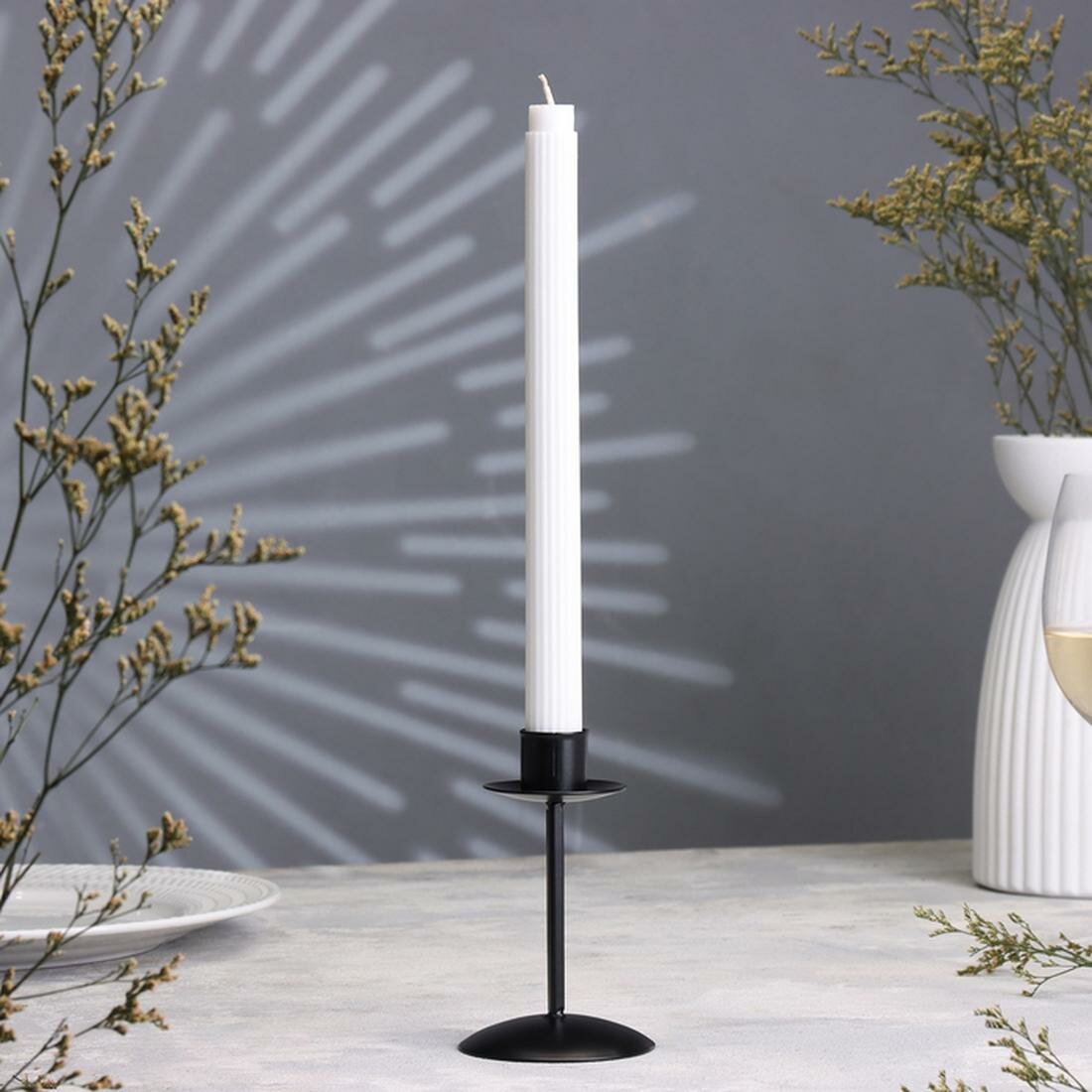 Подсвечник Омский свечной завод "Боб" металл на 1 свечу, 7,4х12 см, черный