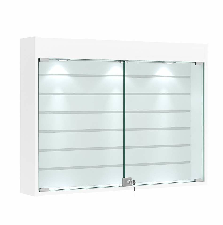 Витрина настенная №3-2Б широкая со встроенной подсветкой, Белый