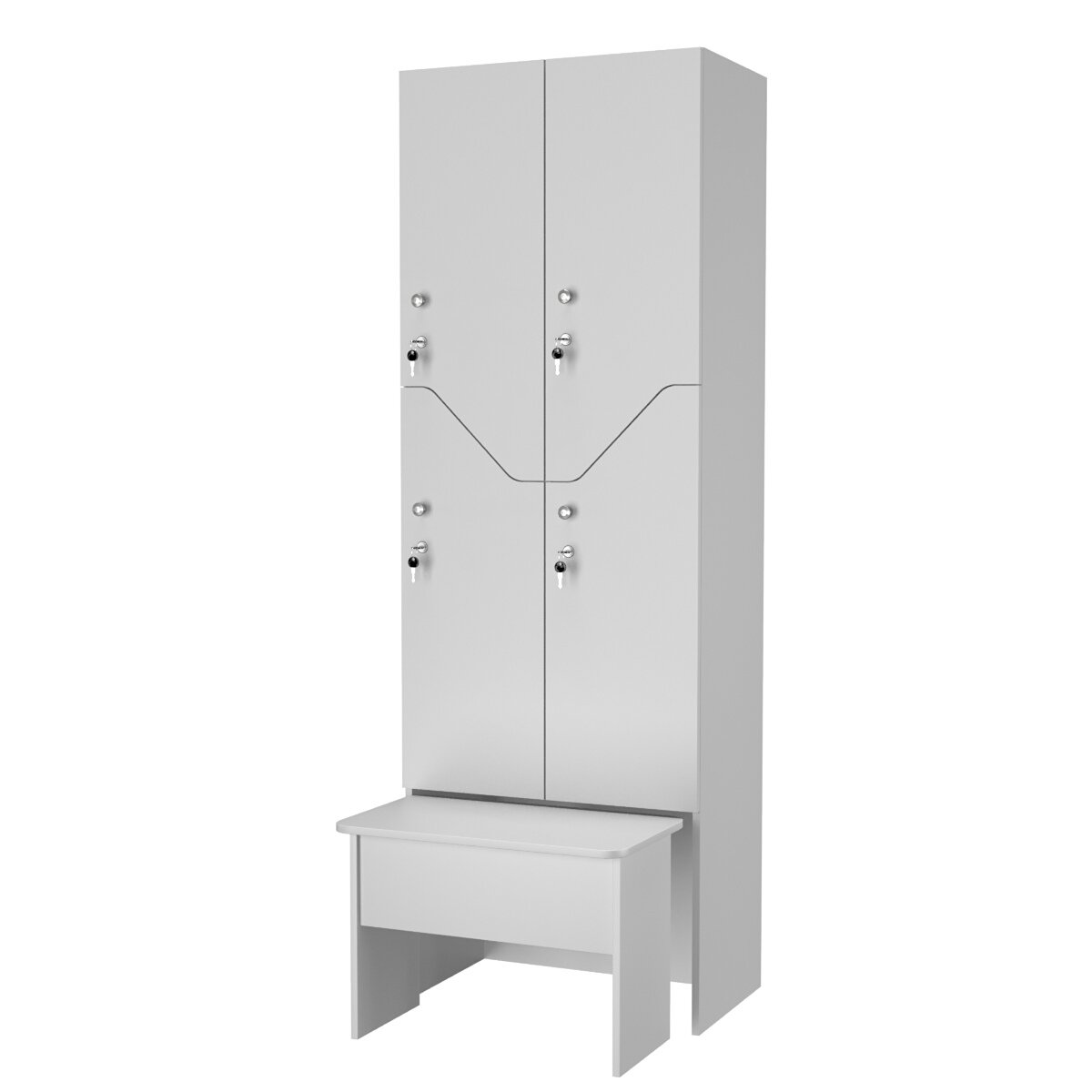 Шкаф для раздевалок с задвижной скамейкой комбо-элегия №2-2А, Серый