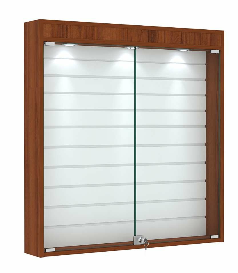 Витрина настенная №4-2Б закрытая с экономпанелью и фризом, Орех Без полок.