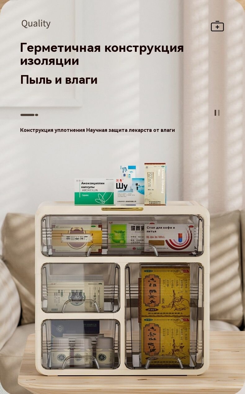 Аптечка домашняя большая контейнер органайзер для хранения лекарств и таблеток с замком, 3 слоя белого