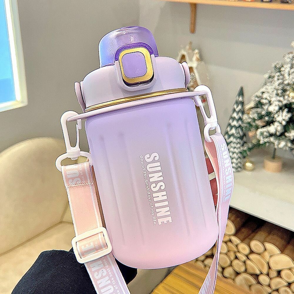 Бутылка для воды и напитков с трубочкой и ремешком, 1 литр, Sunshine фиолетовая