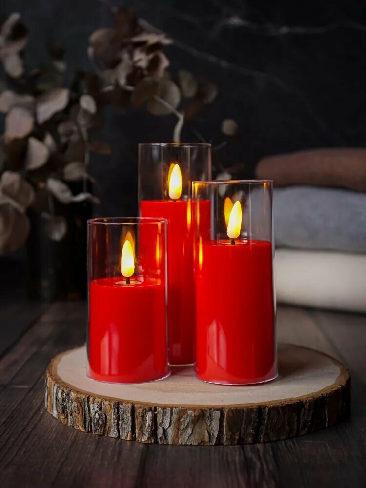 Свечи светодиодные на батарейках с эффектом пламени живого огня, безопасная электронная, набор из 3 штук