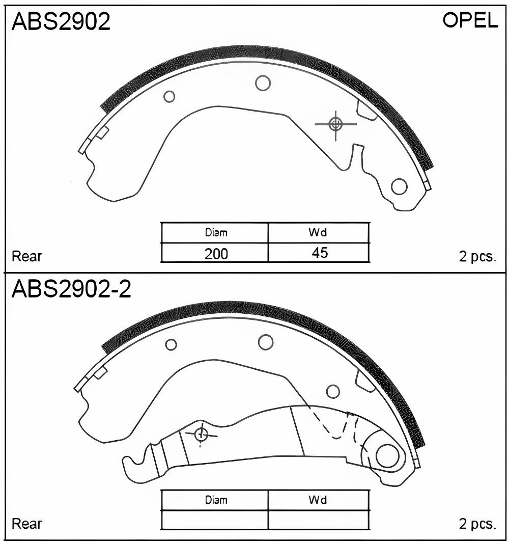 Колодки барабанные задние для Опель Астра, 2, 3, 4, Вектра арт ABS2902 Allied Nippon