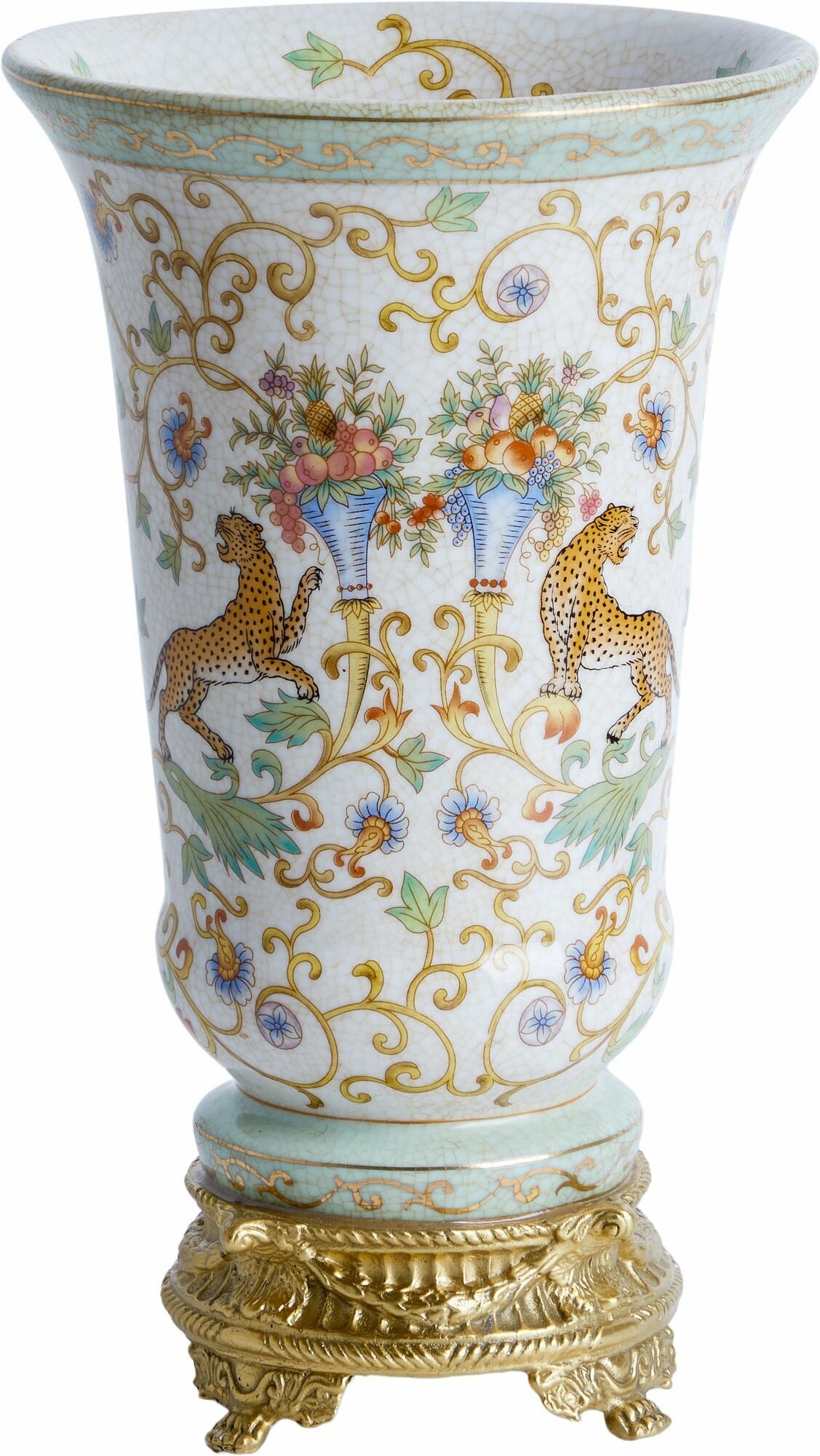 Ваза фарфоровая на подставке 18х18х30 см с бронзовыми элементами ручной работы