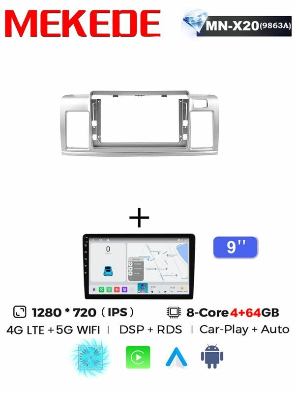 Магнитола 9" Mekede MN X20 Pro 4/64 Gb Toyota Raum 2 Z20 правый руль 2003-2011 carplay