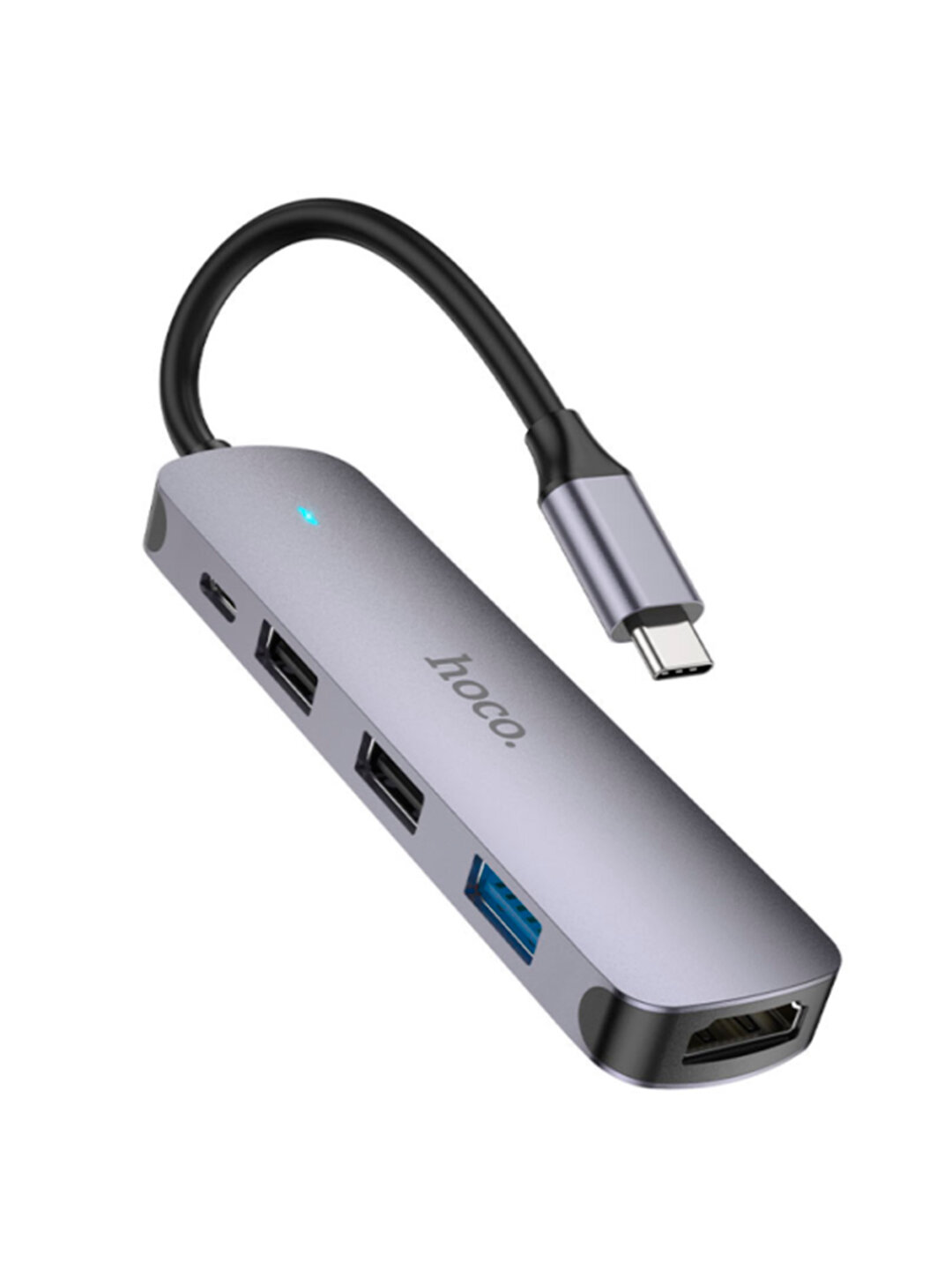 Переходник USB Hub док станция Type-C 5в1 hoco HB27 , 1 USB 3.0 + 2 USB 2.0 + USB-C + HDMI, хаб для MacBook