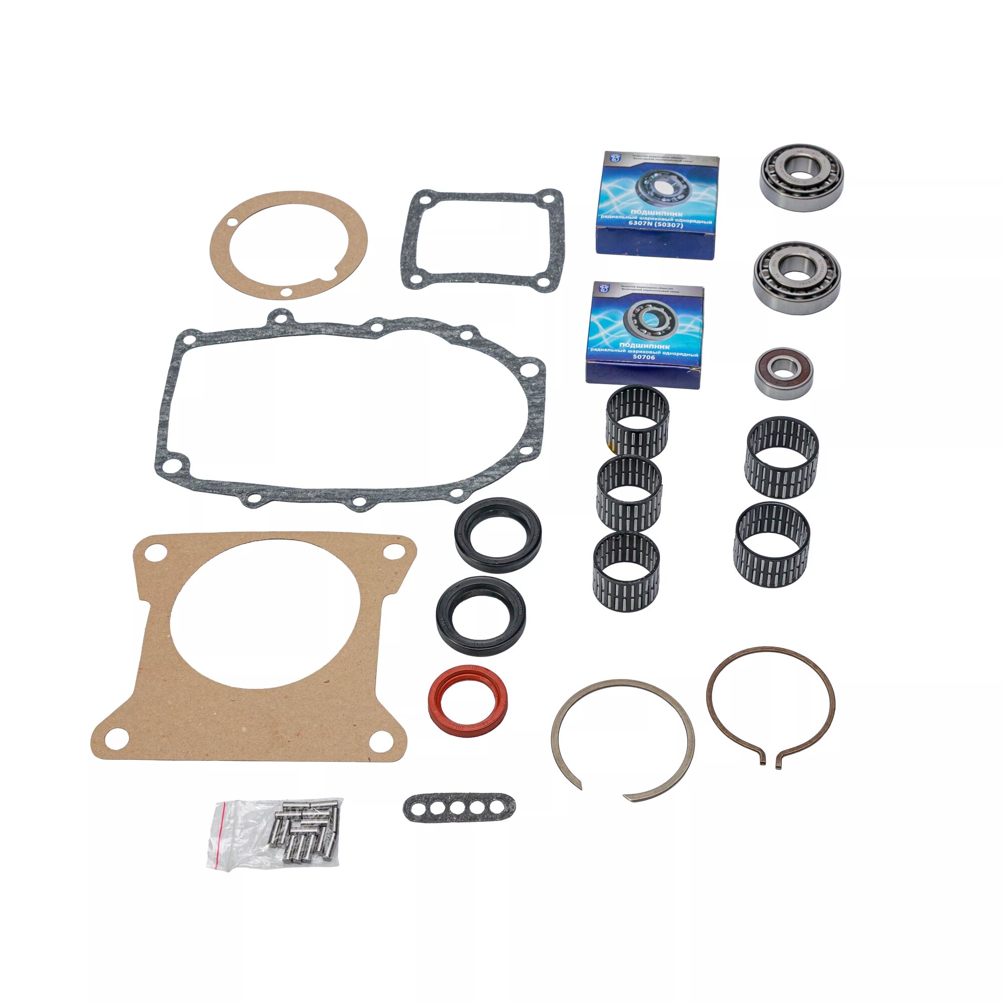 Подшипник КПП для а/м ГАЗель, Соболь, Волга полный комплект роликовые подшипники VFB + прокладки + манжеты (рубин)