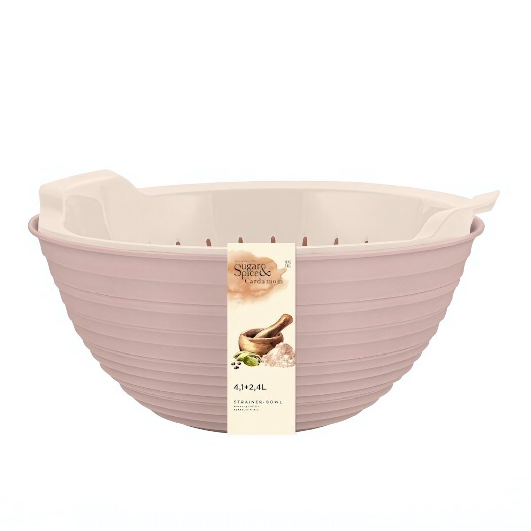 Миска-дуршлаг 'Cardamom' 4,1+2,4л, розовая/белая, 25,7х25х12,3см