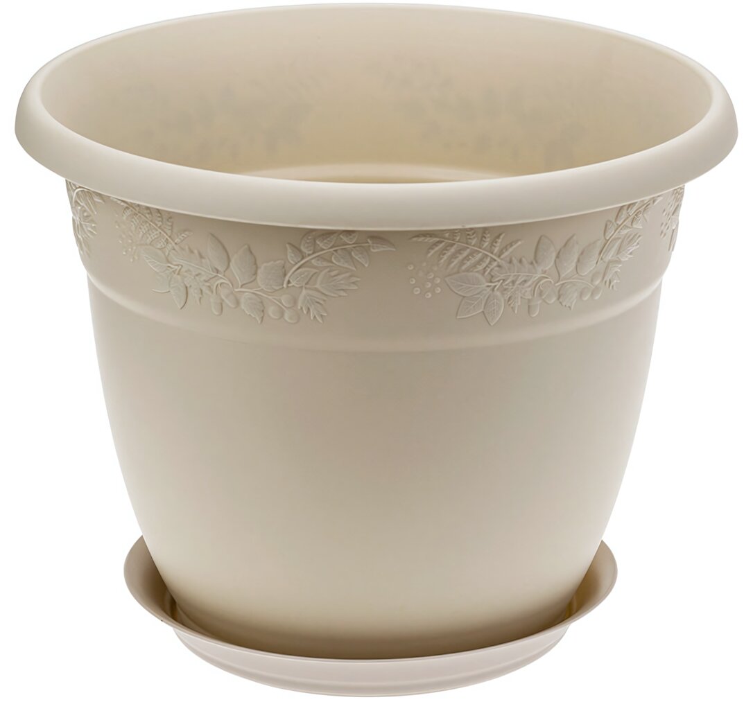 Кашпо пластиковое "рябина" с поддоном D160мм, цвет латте, объем 1,4л
