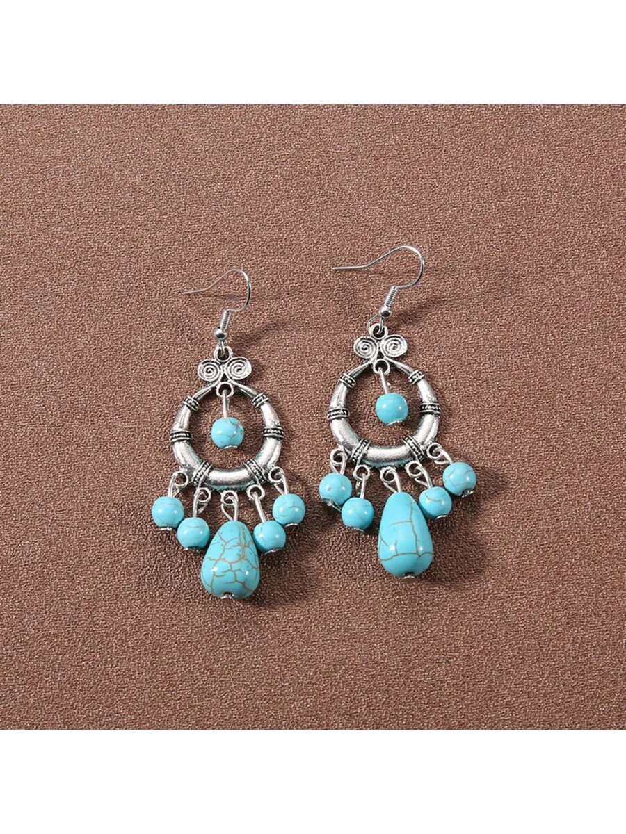 Серьги, бирюза синтетическая, эмаль