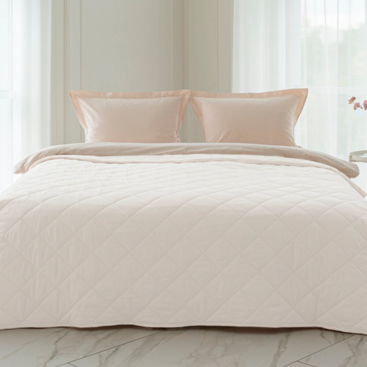 Покрывало хлопковое однотонное молочный, размер 220 х 240 см