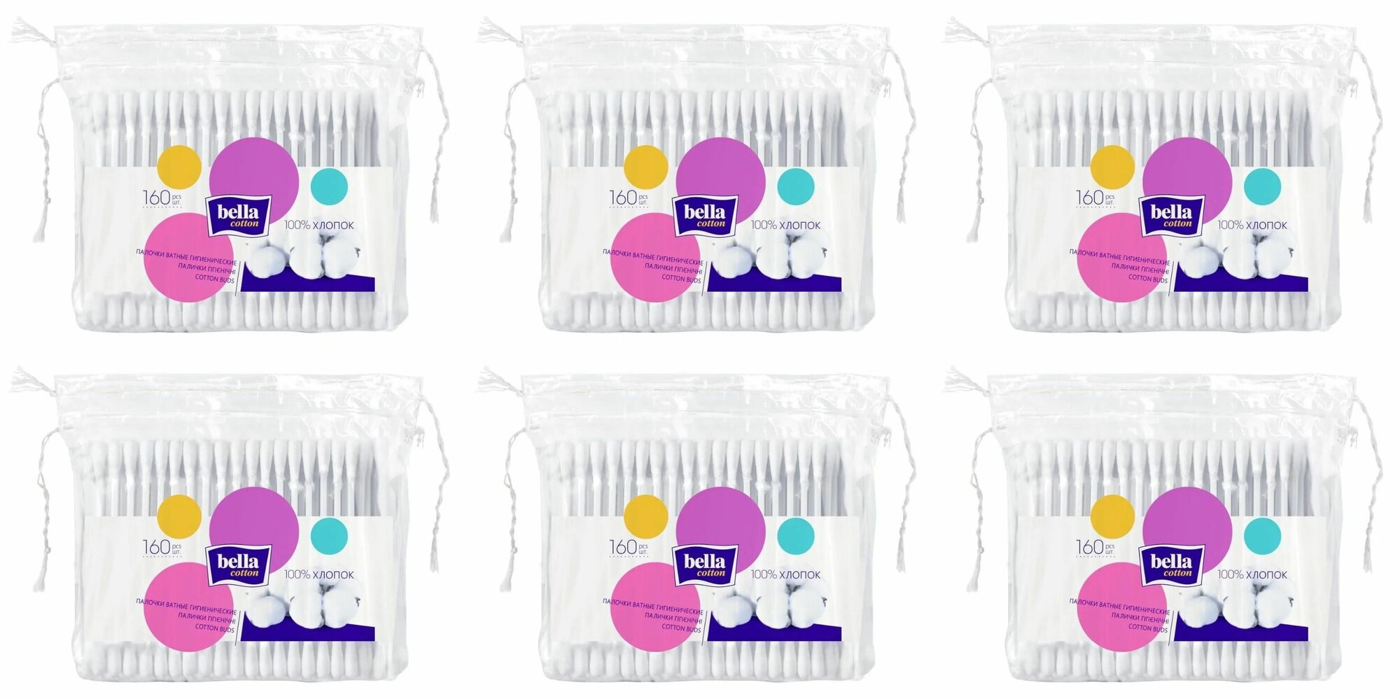Bella Ватные палочки Cotton, 160 шт, 6 уп