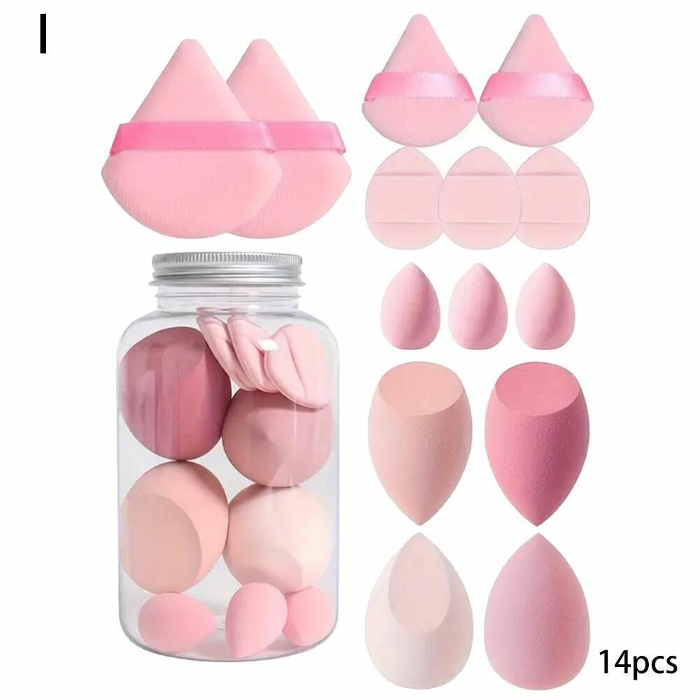 Набор спонжей для макияжа 14 шт. с баночкой для хранения, Бархатная пуховка для пальцев, Пуфы для тональной основы