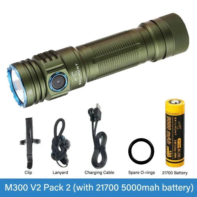 SKILHUNT M300 V2 3000 люмен фонарик SL-F50S 5000K, Green with battery