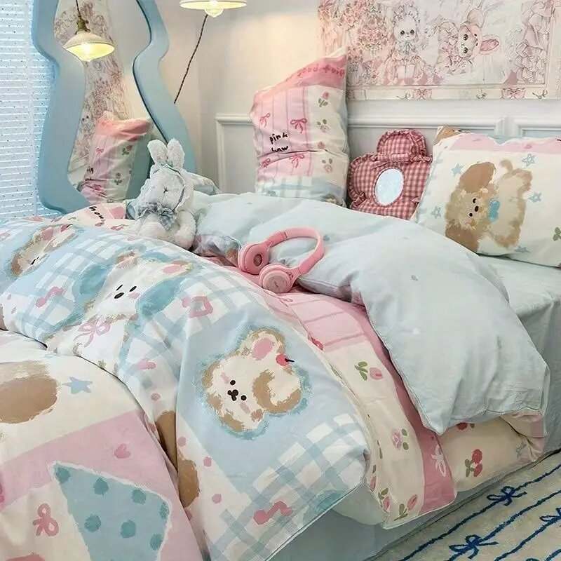 Комплект постельного белья из микрофибры DZQ Kawaii 4 шт, 01, Full 4pcs 180x220cm, Телевизор с кровати Лист