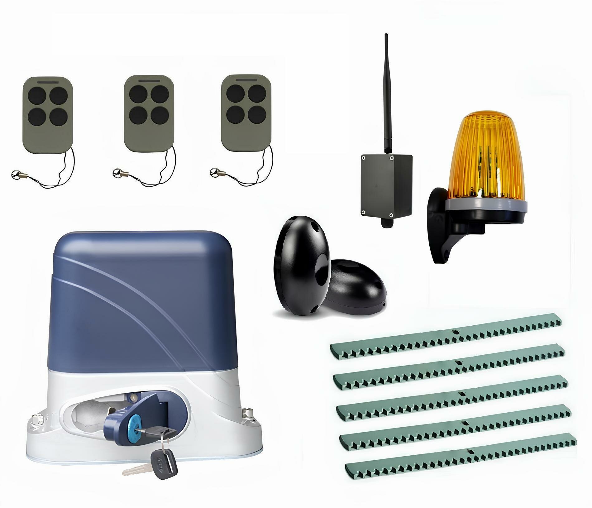 Автоматика для откатных ворот KSL-800 FULL-3K5-BT-Т3, комплект: привод, 3 пульта, Bluetooth-модуль, фотоэлементы, лампа, 5 реек