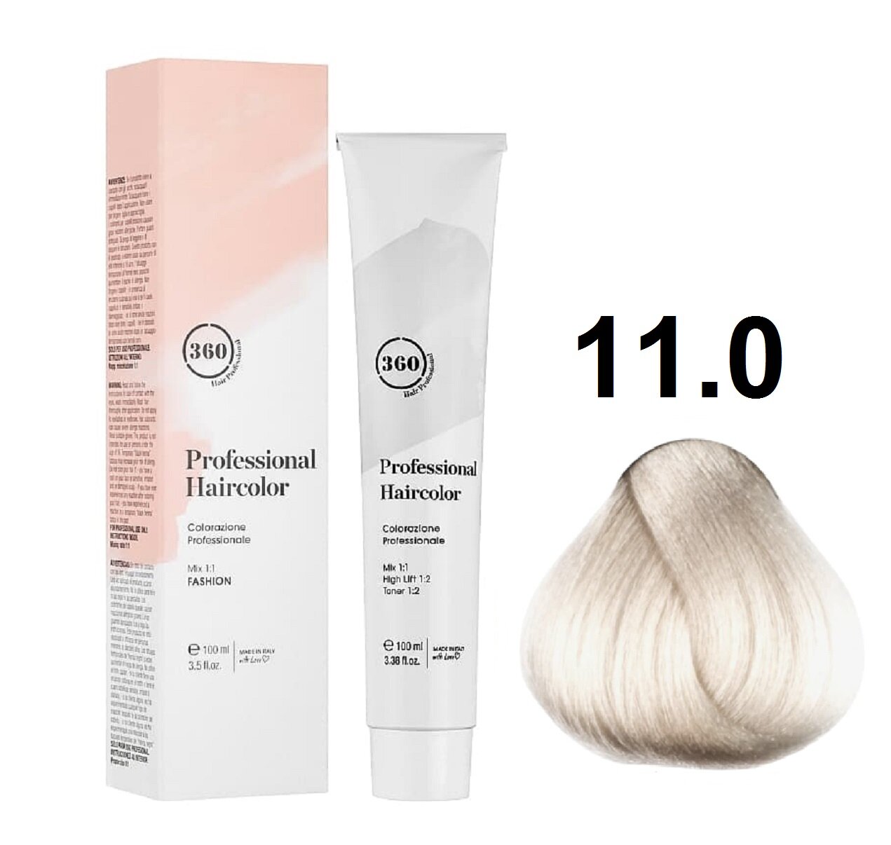 Перманентная краска для волос профессиональная 360 Hair Professional HAIRCOLOR 100ML , 11.0 нейтральный супер-осветляющий 100мл