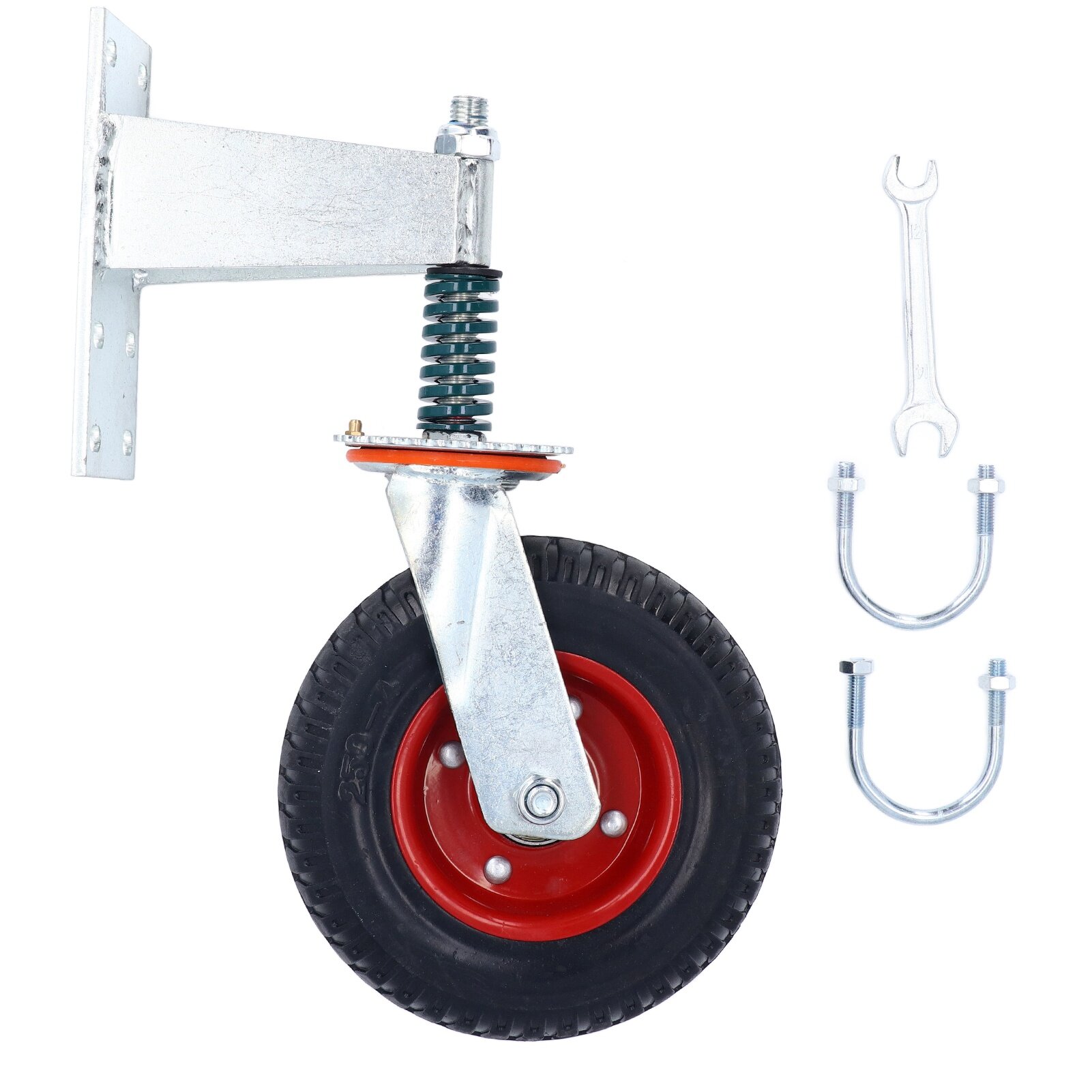 Колесо для ворот 8 дюймов, грузоподъемность 600 фунтов, высокоуглеродистая сталь и резина, красное.