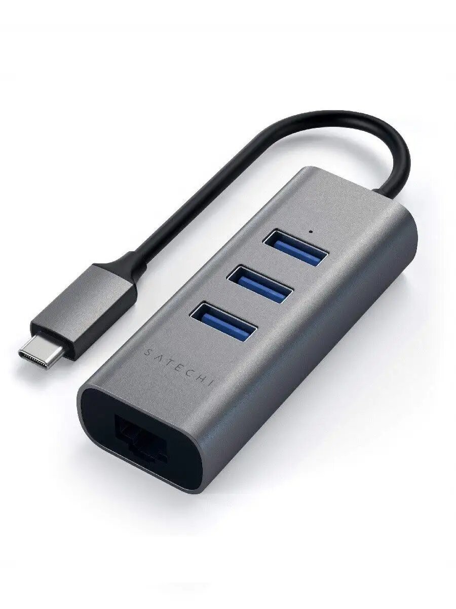 USB-хаб Satechi Type-C 2-in-1 USB 3.0 Aluminum 3 Port Hub and Ethernet Port. Интерфейс Type-C. Цвет серый космос.