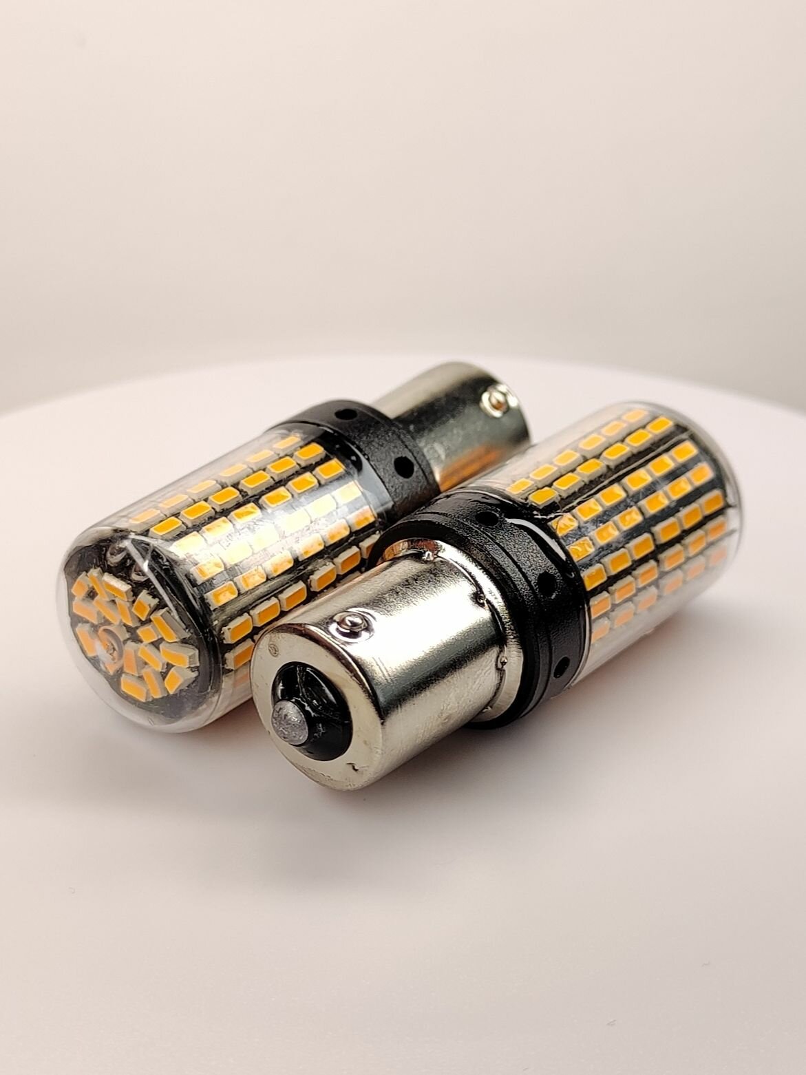 Желтые P21W LED 1-контактные 12-24V лампы (PY21W 1156 BA15S) 144SMD 3014 для автомобилей мототехники грузовиков, 2шт