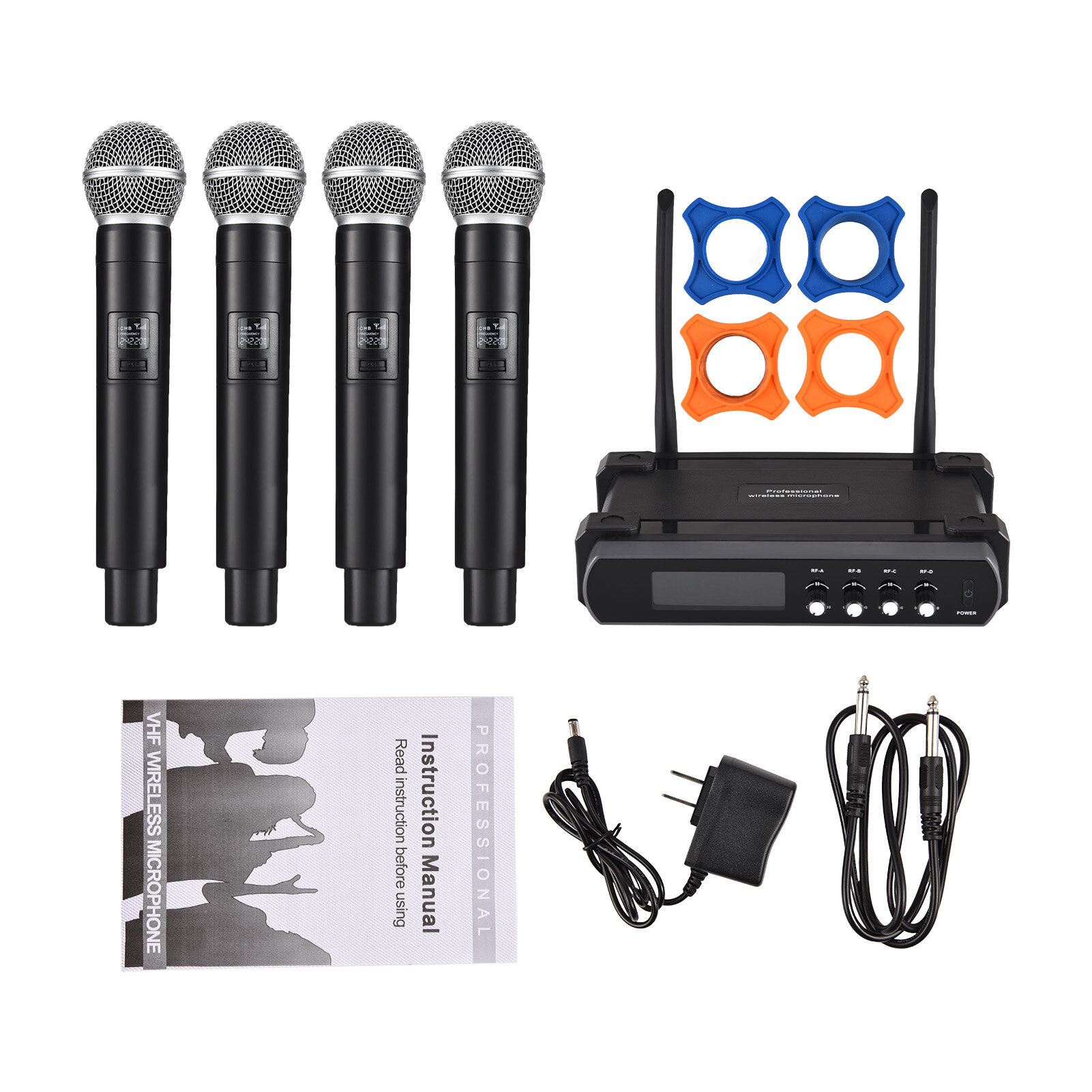 Беспроводная микрофонная система с приемником и беспроводным ручным микрофоном V-диапазона с шумоподавлением для домашнего кинотеатра, караоке, церковных служб, выступлений, свадебных торжеств и пения. Дальность передачи 80 м/262 фута.