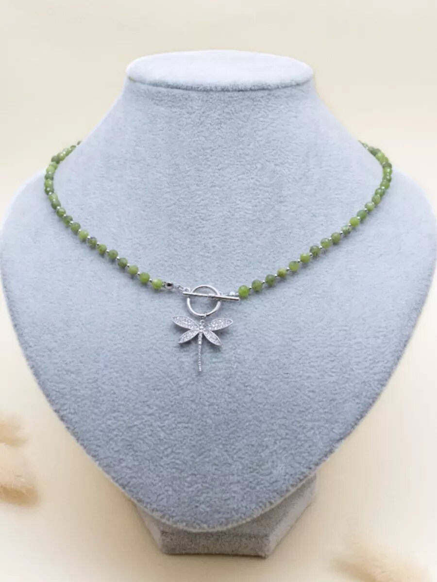 Колье, фианит, нефрит