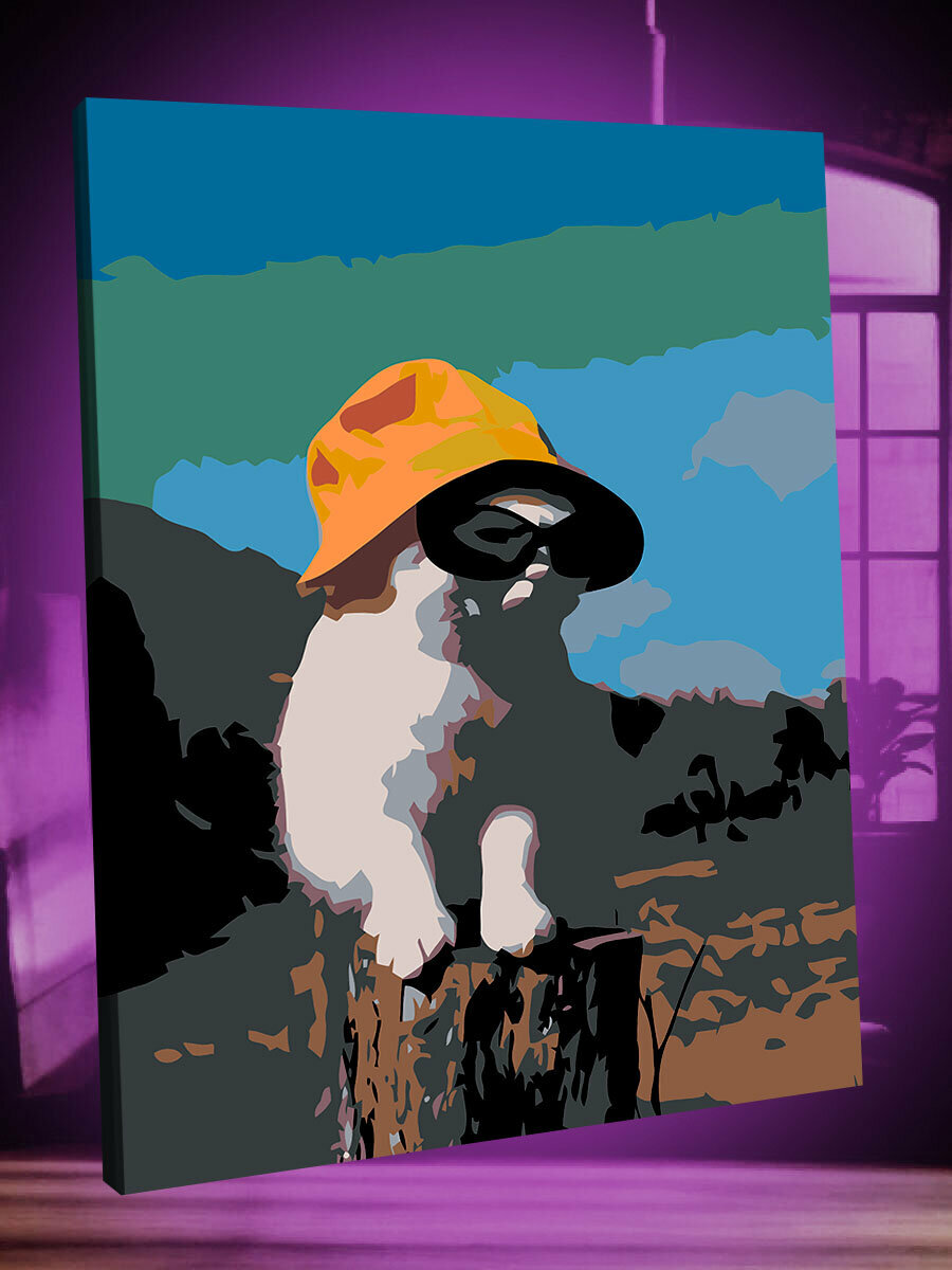 Картина по номерам Кот в шляпе и очках / A cat in a hat and glasses холст на подрамнике 40*50