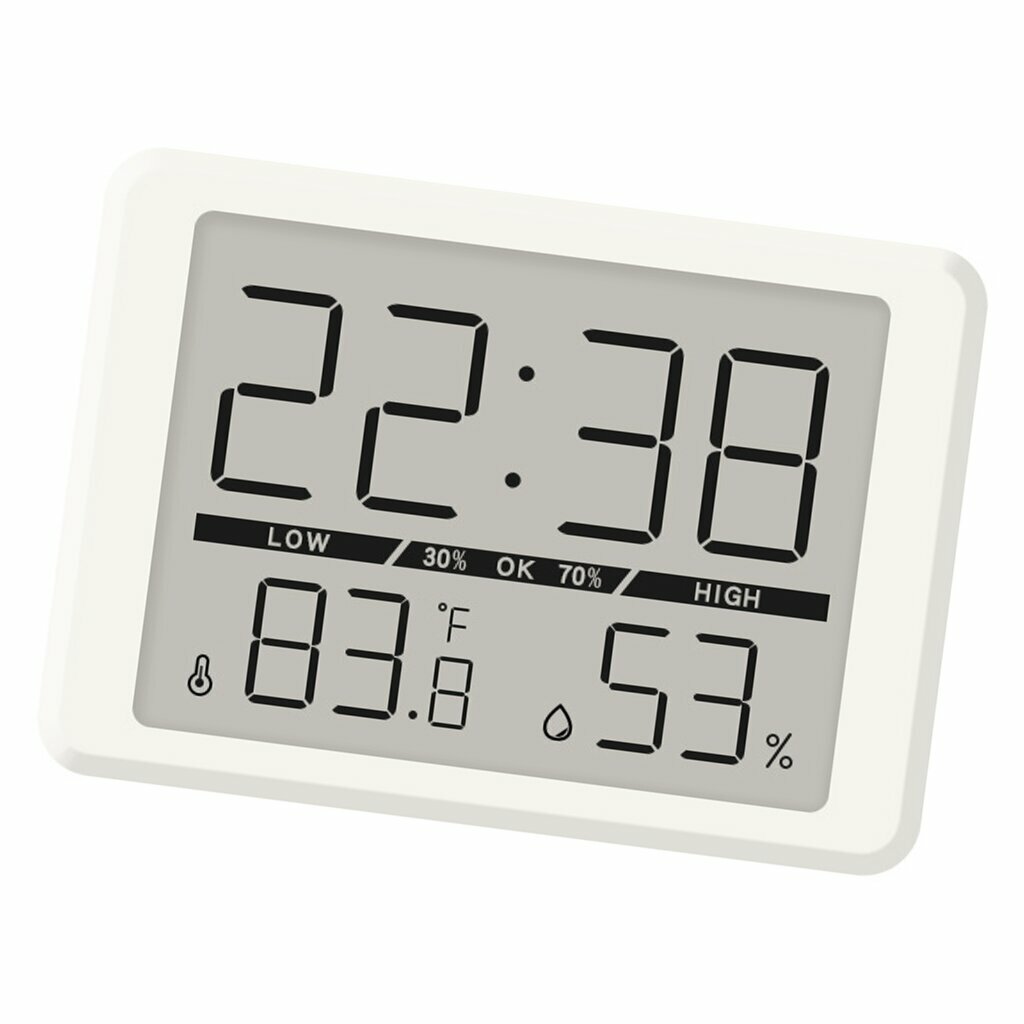 Колокол, LCD электронные цифровые часы-гигрометр - белые 2308, 1 шт.