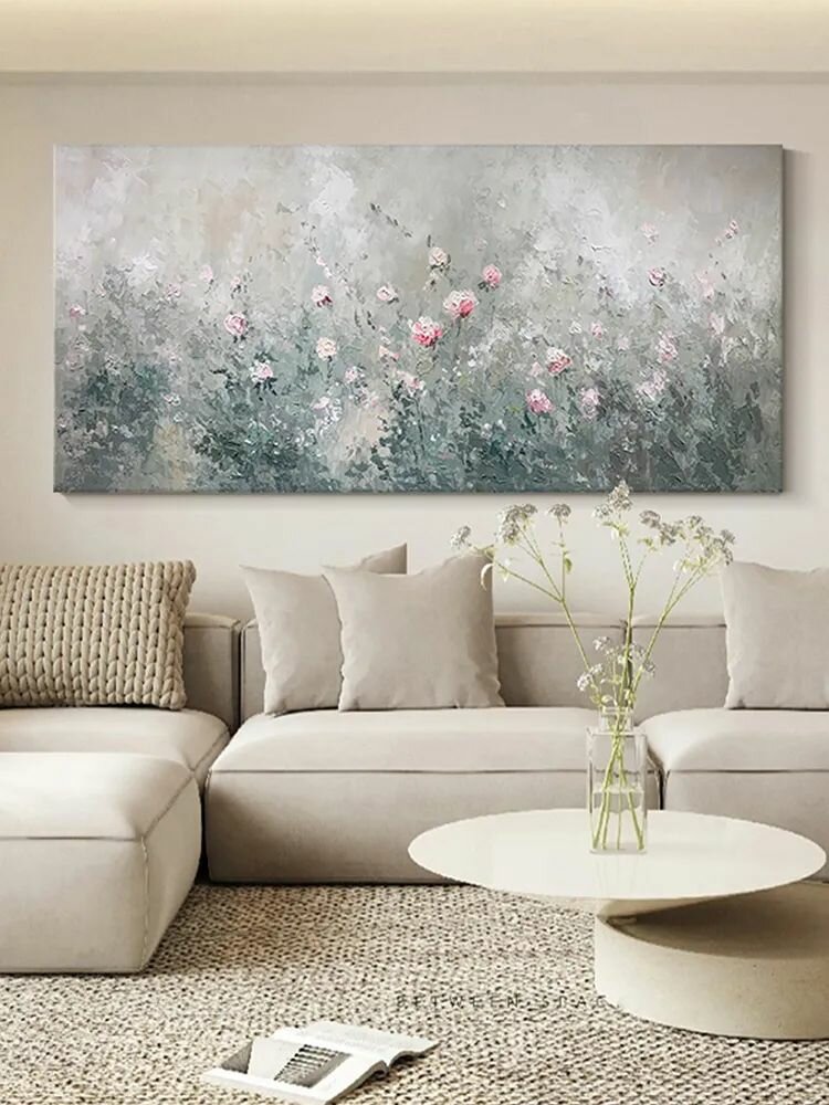 Картина iwanart "Цветущий Сад", Kартина маслом руЧной работы，Картина в раме，декор для дома интерьера，на холсте， 60х120см