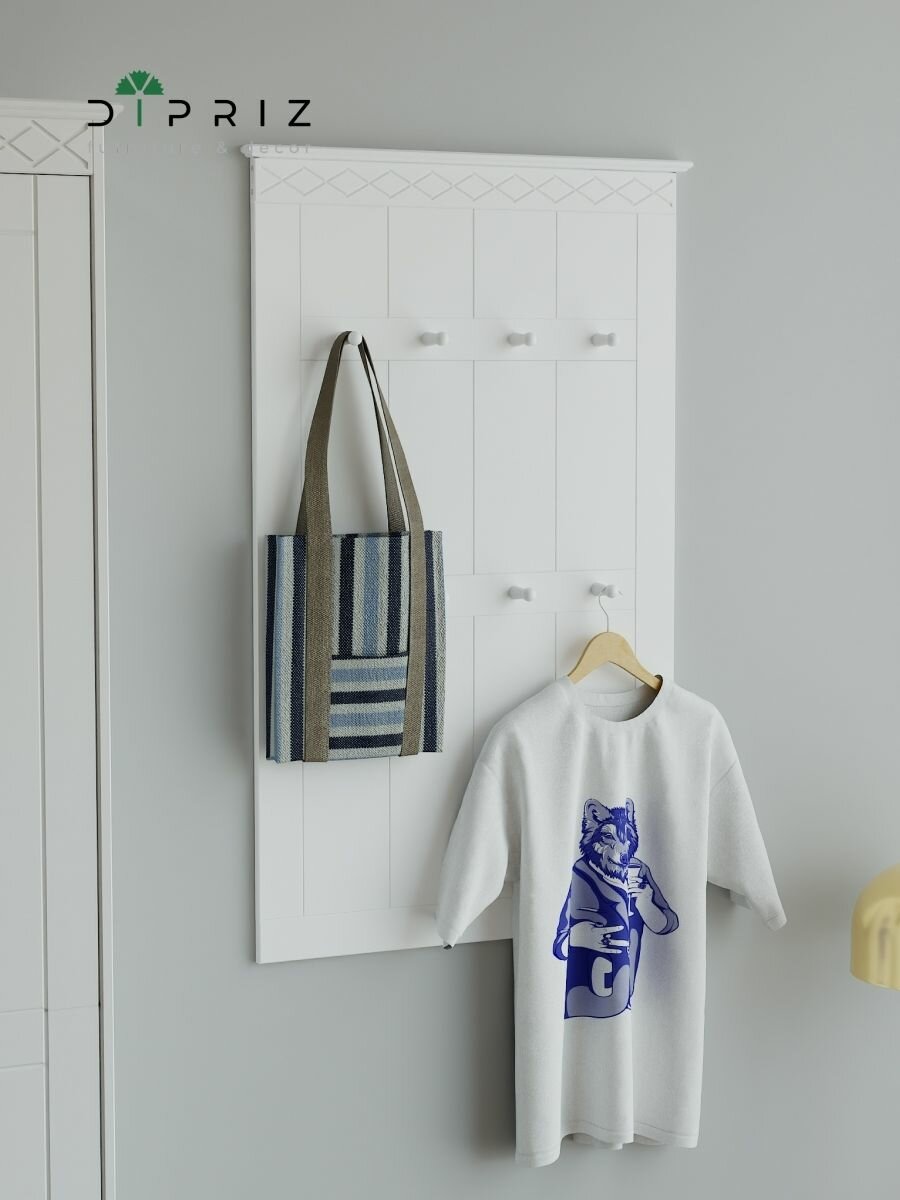 Вешалка настенная, 63х108, Индра, для одежды, в прихожую, МДФ, белый, Dipriz