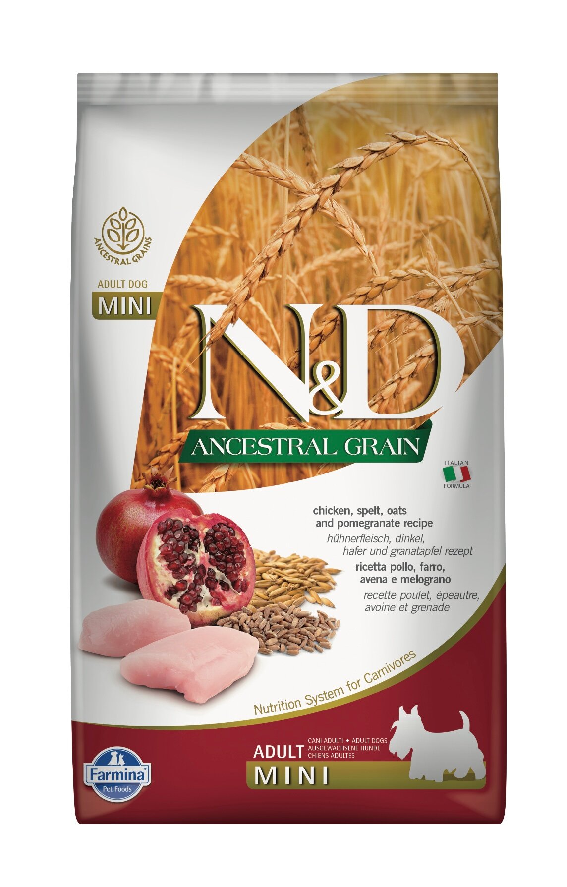 Корм сухой FARMINA ND ANCESTRAL GRAIN DOG Chicken Pomegrante Adult MINI для взрослых собак мелких пород с курицей и гранатом, 7кг