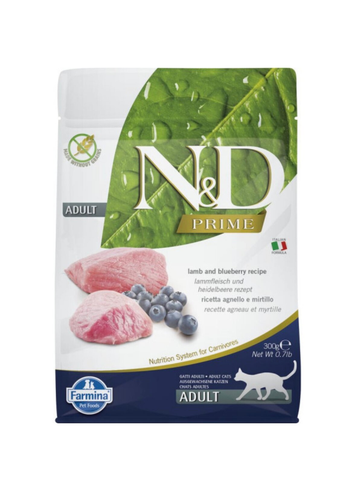 Сухой корм Farmina ND Prime Cat Lamb / Blueberry Adult для взрослых кошек с ягненком и черникой, 300г