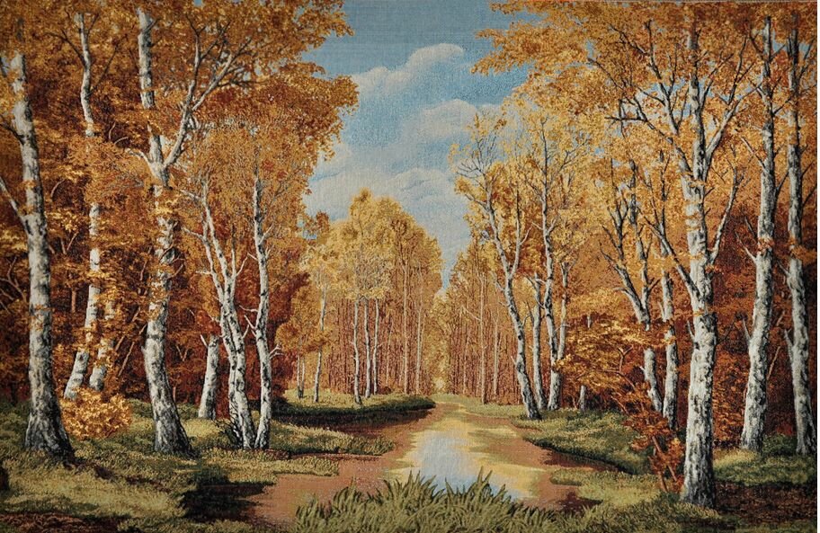 Средневековый гобелен Золотая осень 107x70 см, декор для интерьера в стиле ретро, без рамы, подарок для рукодельниц и ценителей натюрмортов