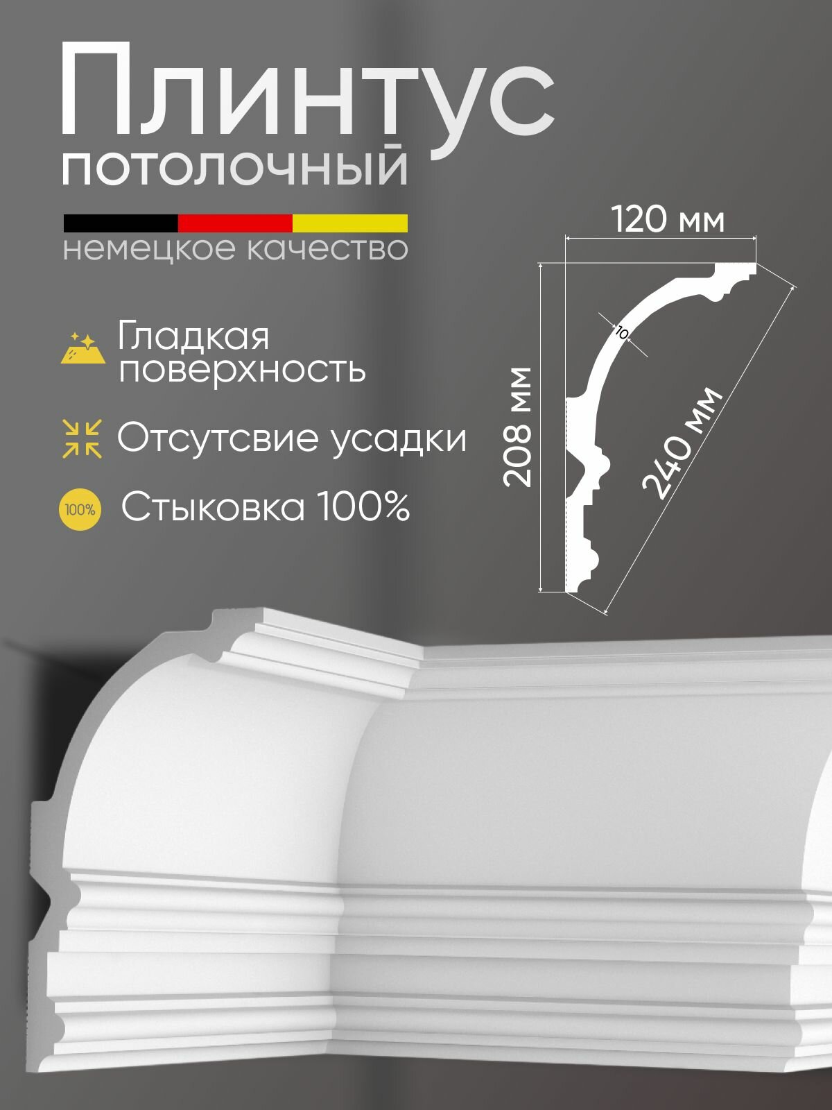 Плинтус потолочный 5 шт GLANZEPOL 200 см пенополистирол, белый GP119