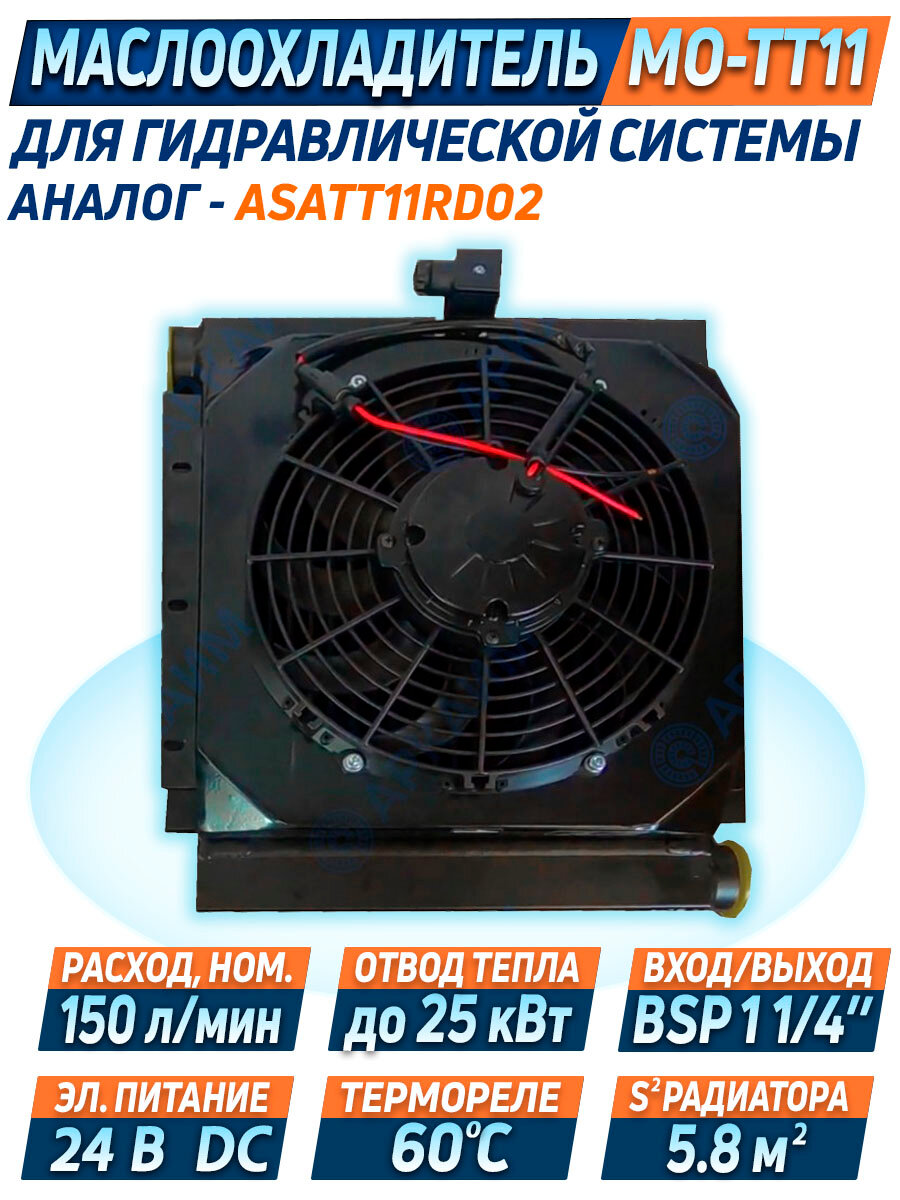 Маслоохладитель гидравлический МО-ТТ11, 24 вольт, до 150 л/мин, (ASATT11RD02)