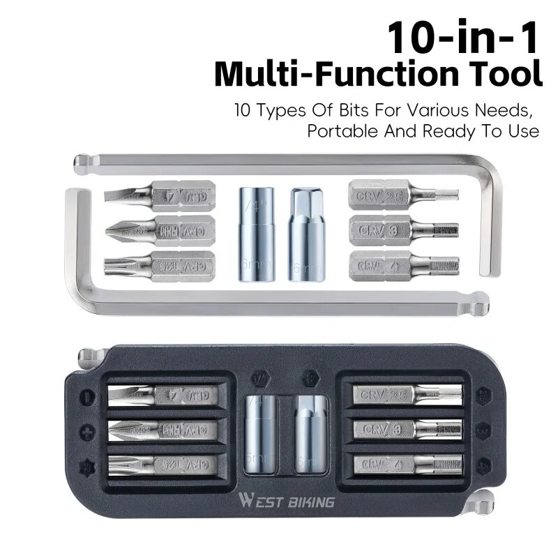 WEST BIKING 10-в-1 инструмент для ремонта велосипедов, мульти-набор для ремонта горных дорог, гаечный ключ, шестигранный инструмент, многофункциональный инструмент для обслуживания