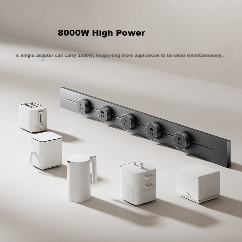 MI Track-mounted Socket Slim Version, Compatible with MI Smart Socket, No Need for Slotting, 50cm Track + 3 Five-hole Adapters with Switches, Deep Space Gray