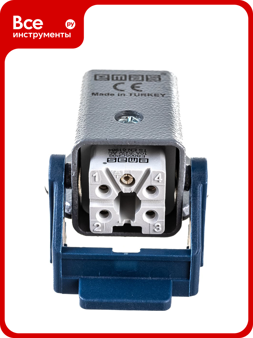 Розетка Emas боковой ввод 5 полюсов, 10А, 250В . EBM05PE41 для герметичного прохода кабелей