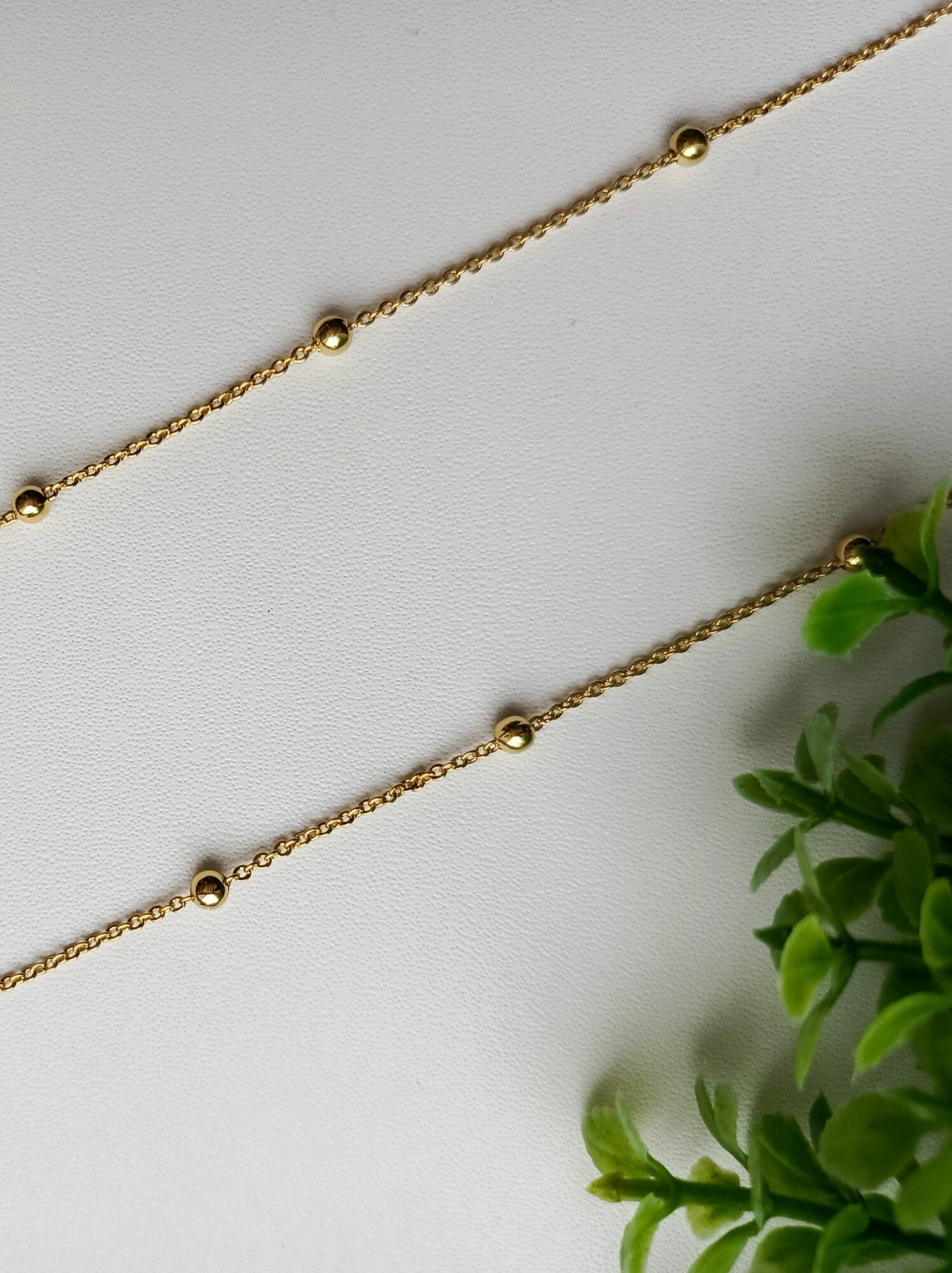 Цепь для рукоделия с шариками. 0.5 м. Латунь, позолота. Корейская фурнитура для бижутерии, украшений