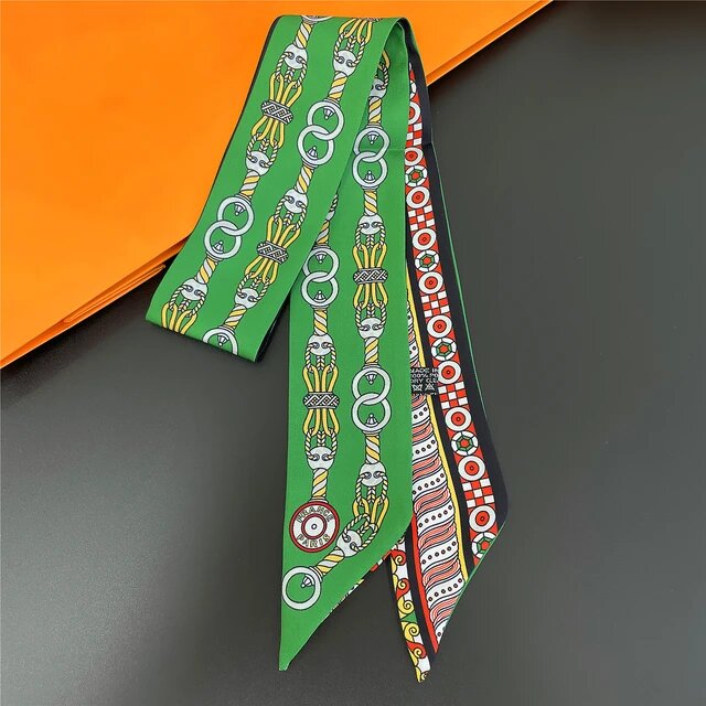 Дизайнерский шарф 2025, женский роскошный брендовый шелковый шарф, модный платок на пуговицах, узкие сумочки, шарфы, повязка на голову, шейный платок