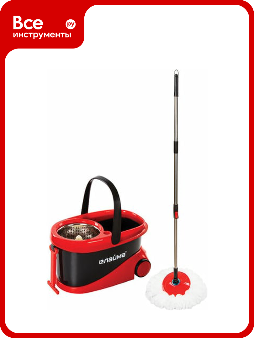 Набор для уборки LAIMA, ведро 19л/9л с отжимом на колесах, швабра с кругл насадкой 2шт кольцо 606303