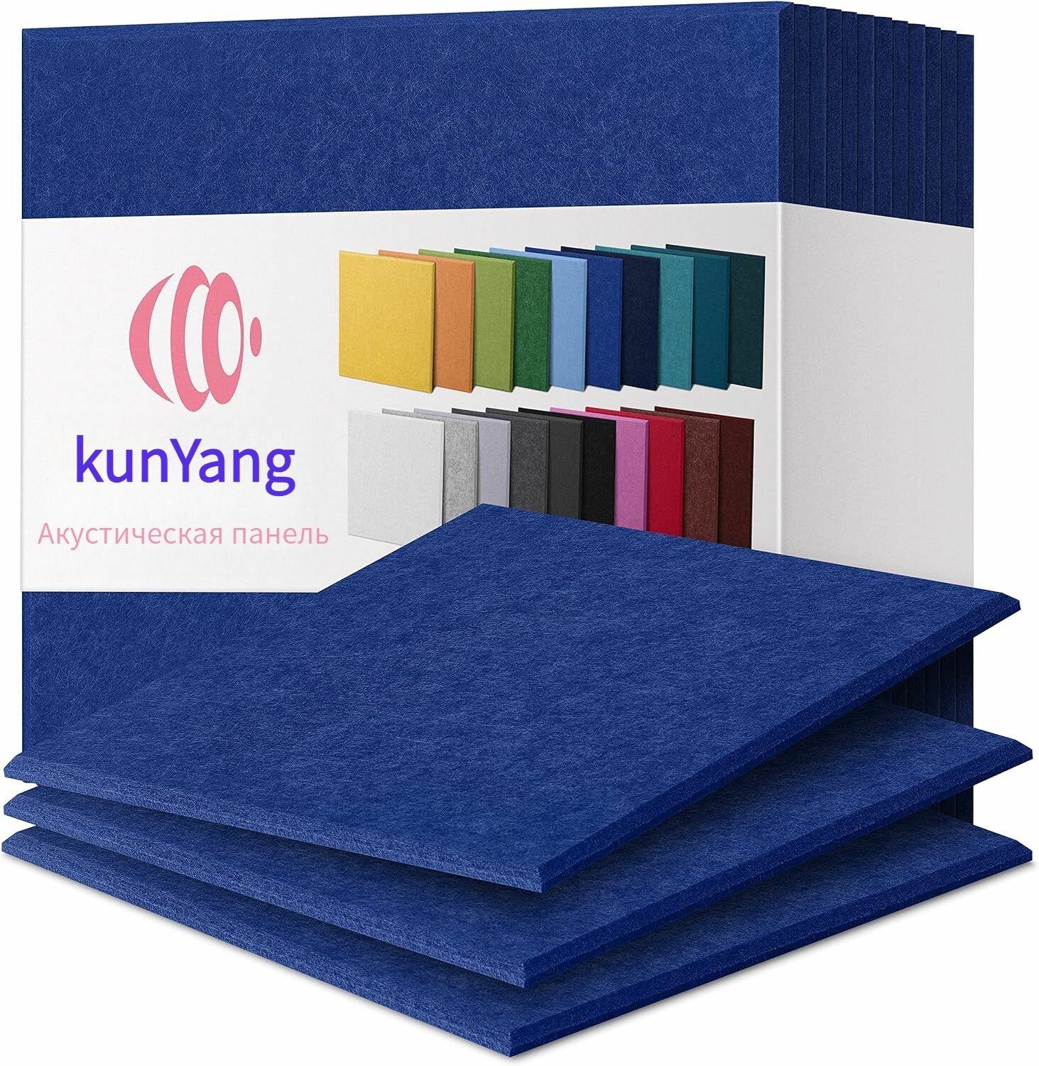 Акустическая панель 12-штучная звуконепроницаемая стеновая 30,48 см x 30,4 см звуковая высокой плотности-<темно-синий квадрат>
