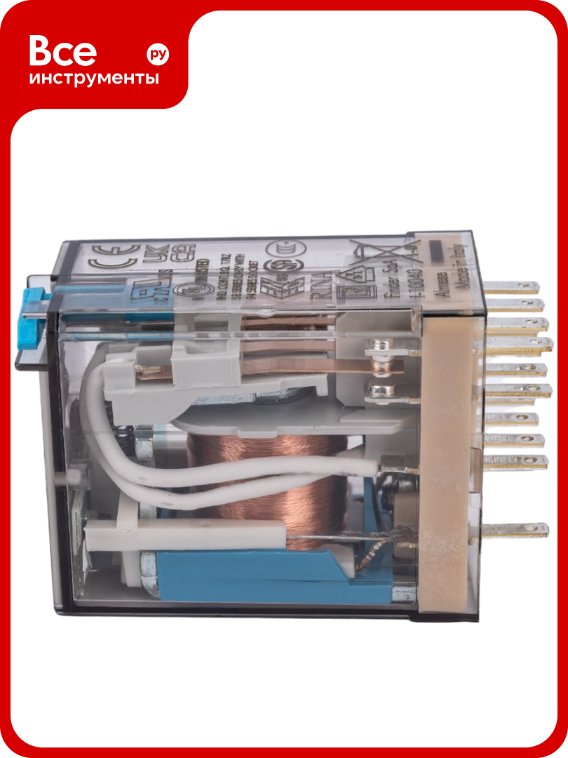 Промежуточное реле Finder 4 перекидных контакта 7А, = 24В DC, 553490240090