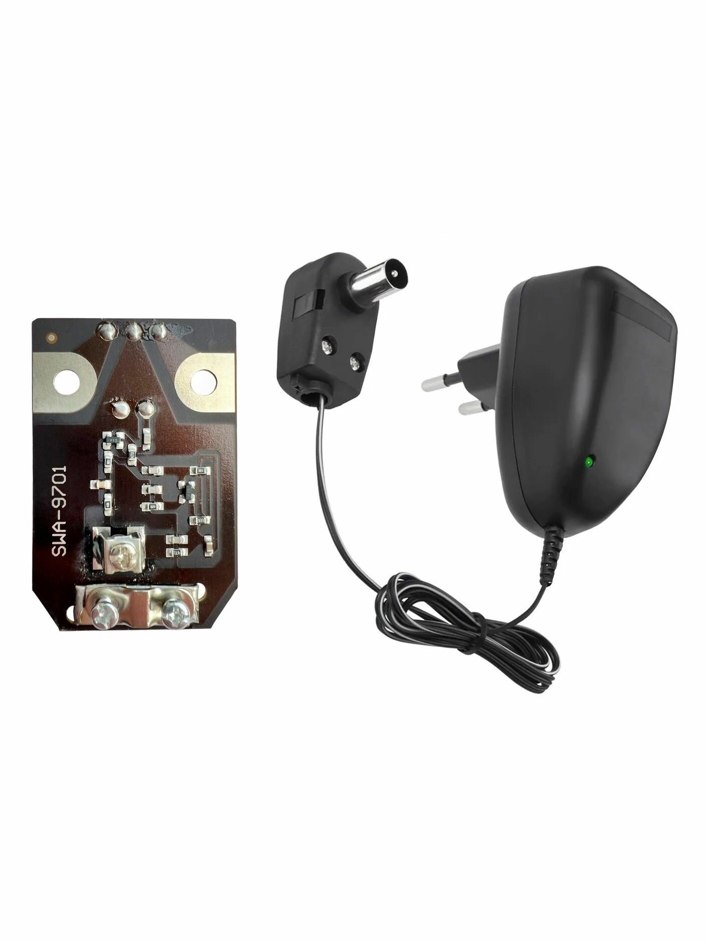 Комплект Усилитель для антенны SWA-9701 (усиление 50-55дБ, питание - 12В) + Блок питания для телевизионных антенн с сепаратором 12В