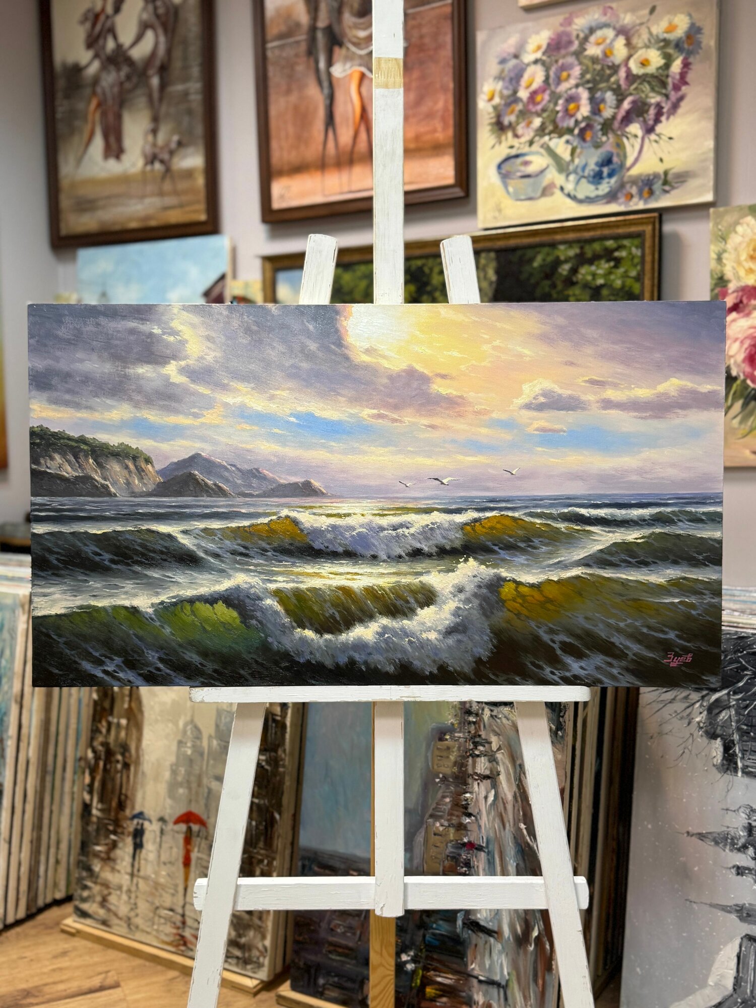 Картина маслом морской пейзаж, волны. 50х90 см. Художественная мастерская Грезы.