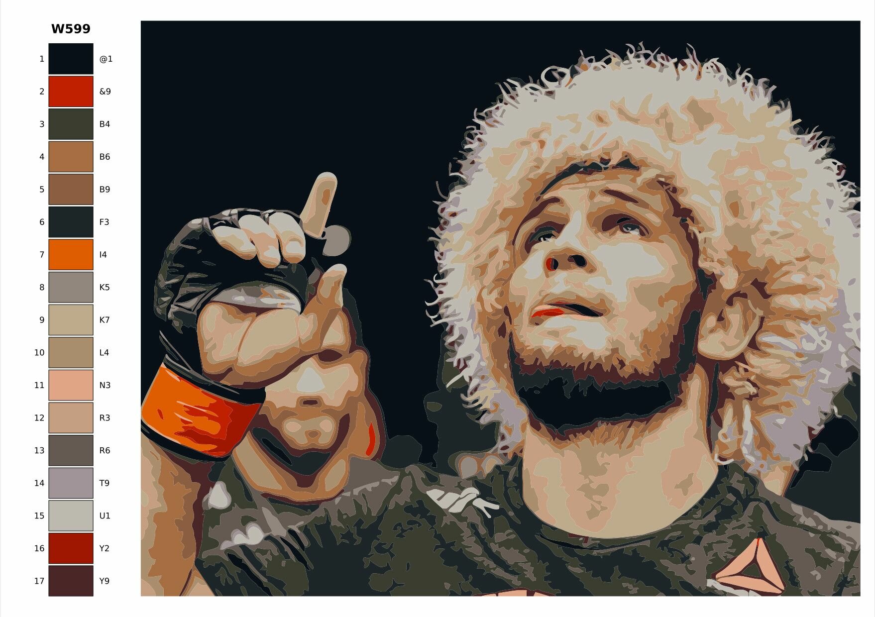 Картина по номерам W-599 "Российский боец смешанныx единоборств - xабиб Нурмагомедов" 70x90