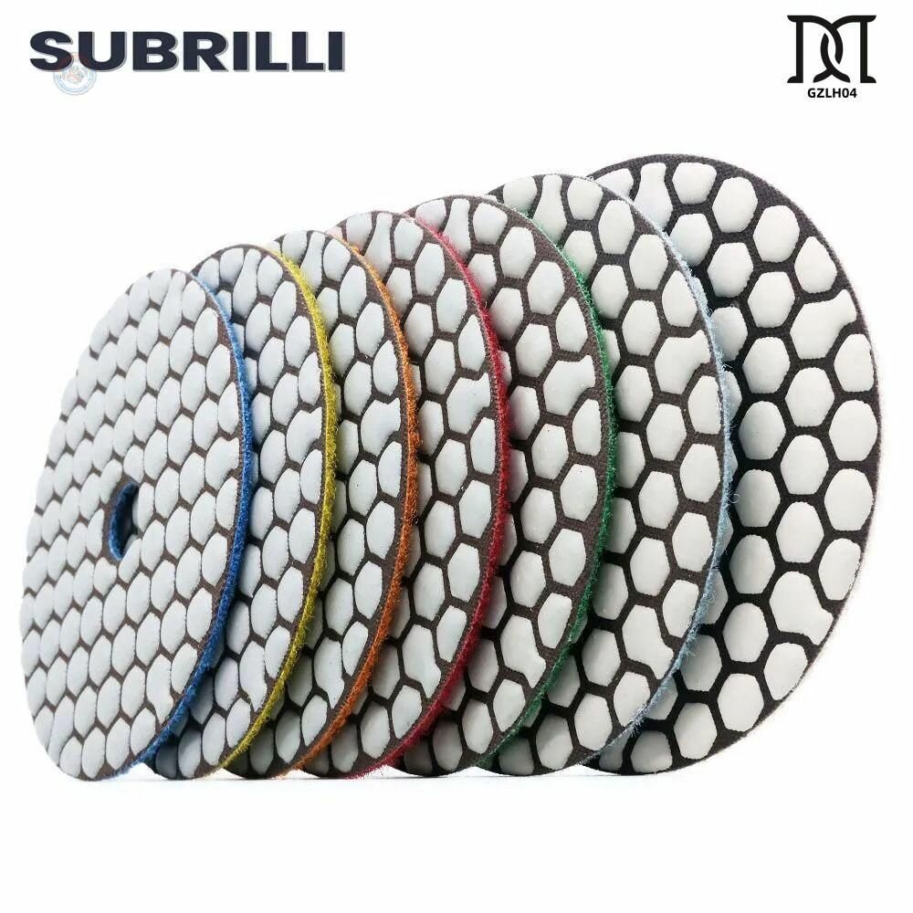 Алмазные полировальные диски 100 мм для гранита и мрамора, комплект из 7 шлифовальных кругов разной зернистости для сухой полировки камня и бетона