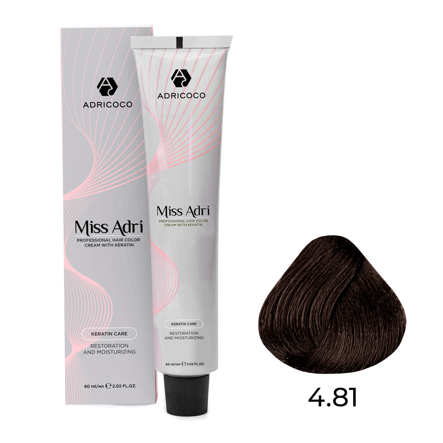 Крем-краска для волос Miss Adri с кератином, оттенок 4.81 Коричневый шоколадный пепельный, ADRICOCO, 60 мл