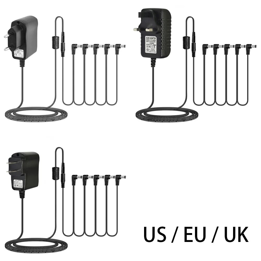 Блок питания для гитарных педалей 9В 0.5А с кабелями daisy chain EU Plug
